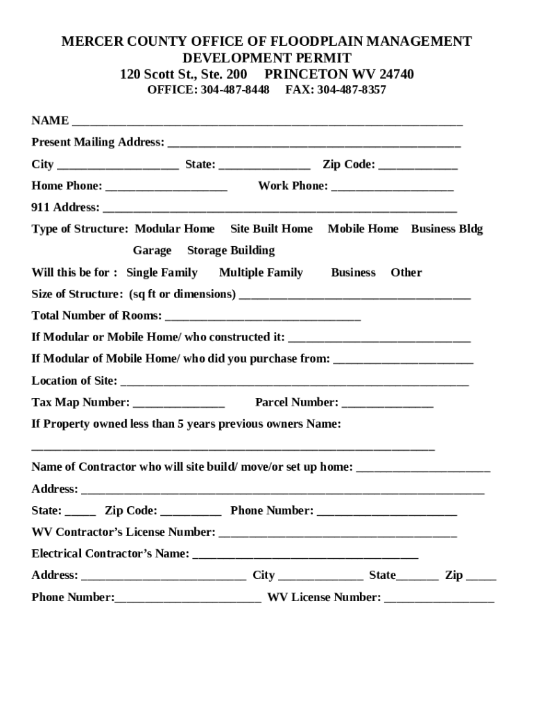 MERCER COUNTY OFFICE OF FLOODPLAIN MANAGEMENET DEVELOPMENT PERMIT Doc ...