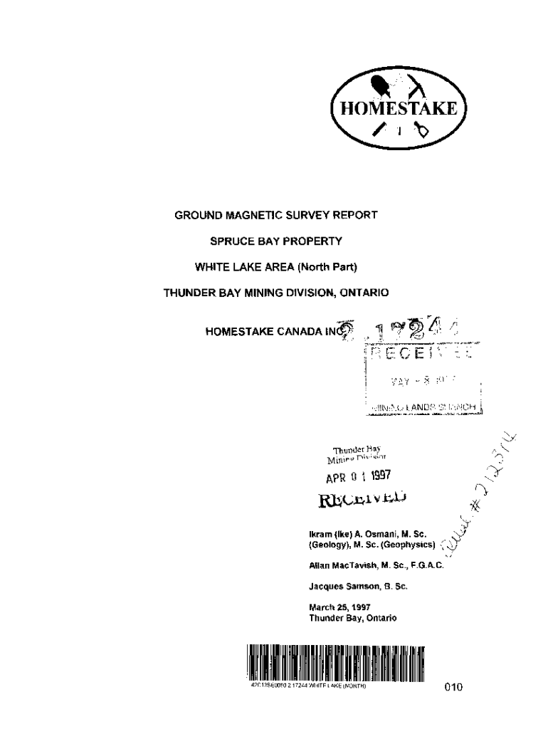 Fillable Online GROUND MAG SURVEY RPT SPRUCE BAY PROP. MAGNETOMETER Fax ...