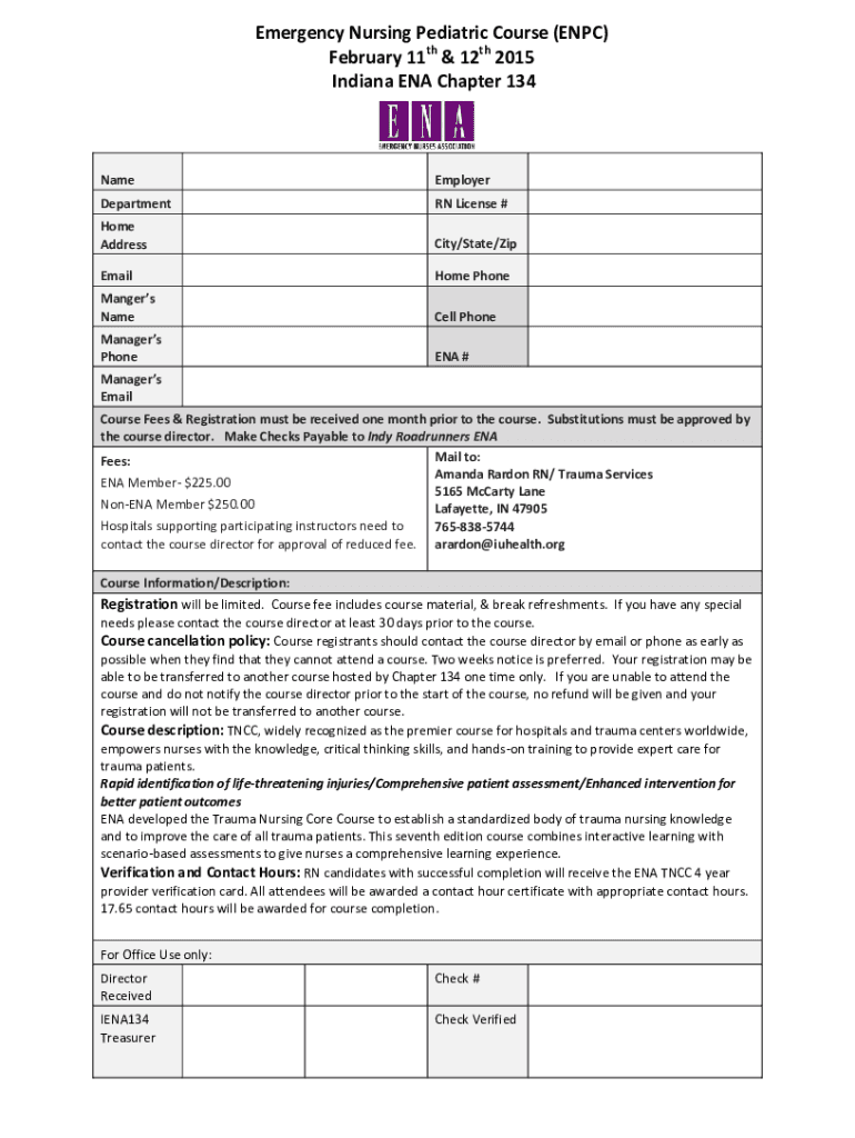 Fillable Online Emergency Nursing Pediatric Course (ENPC) February 11th ...
