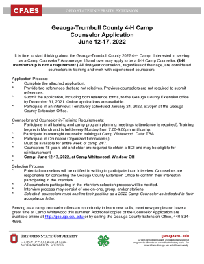 Fillable Online Geauga-Trumbull County 4-H Camp Counselor Application ... Fax Email Print ...