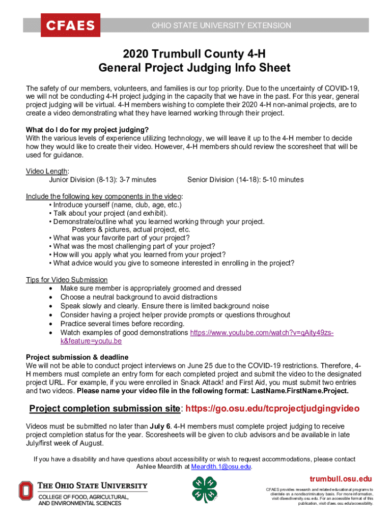 Fillable Online 2020 Trumbull County 4-H General Project Judging Info Sheet Fax Email Print ...