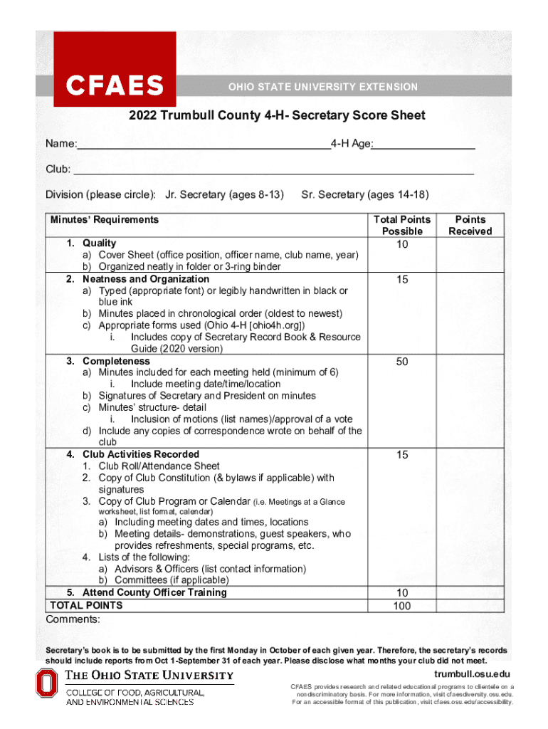 Fillable Online trumbull.osu.edusitestrumbull202 2 Trumbull County 4 -H ...