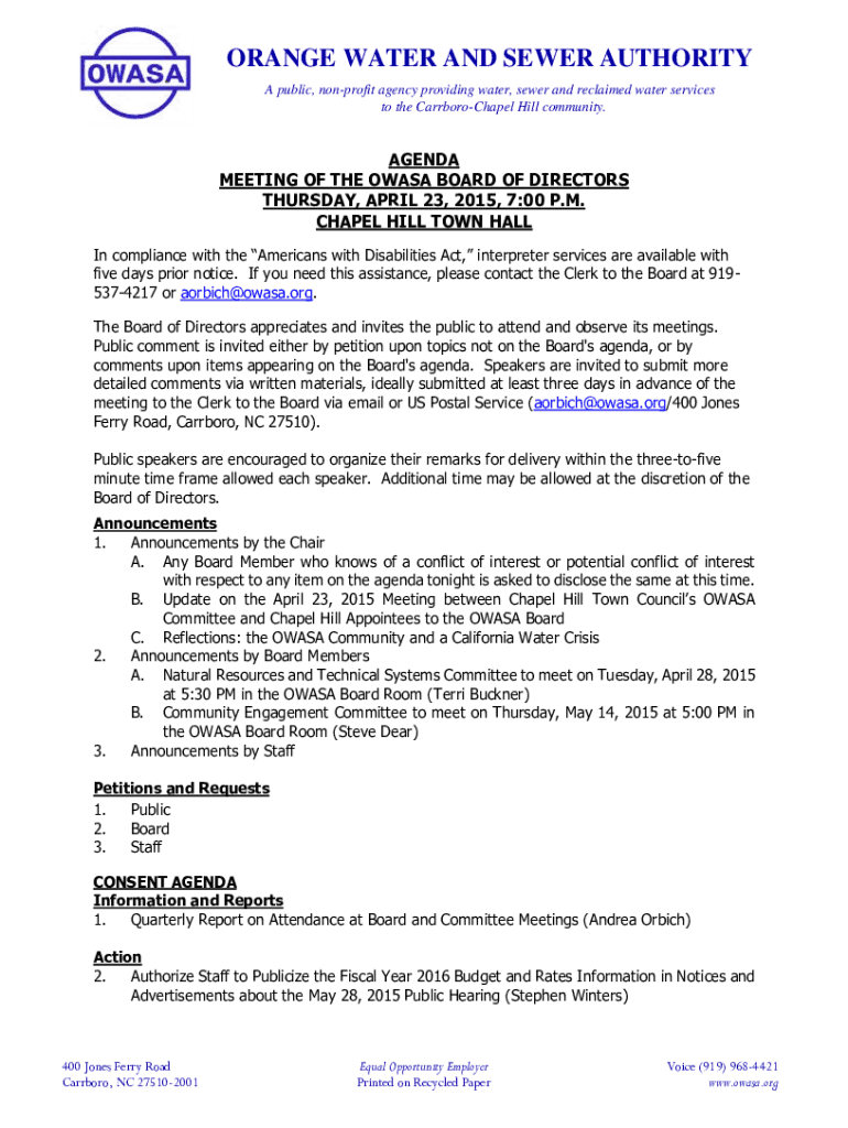 Fillable Online Updated 4/25/19 ORANGE WATER AND SEWER AUTHORITY ...