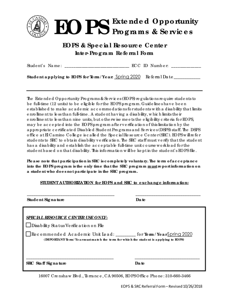 Fillable Online EOPS Student Services El Camino College Torrance, CA Fax Email Print - pdfFiller