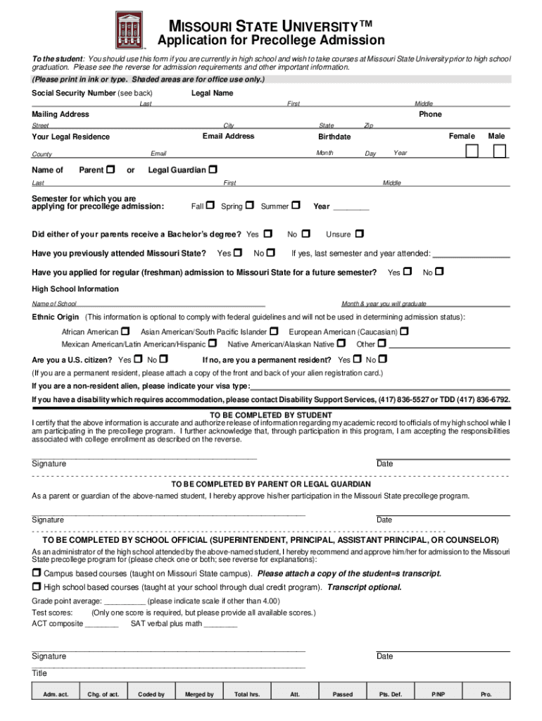 Fillable Online Undergraduate Application - Future Students - Missouri ...