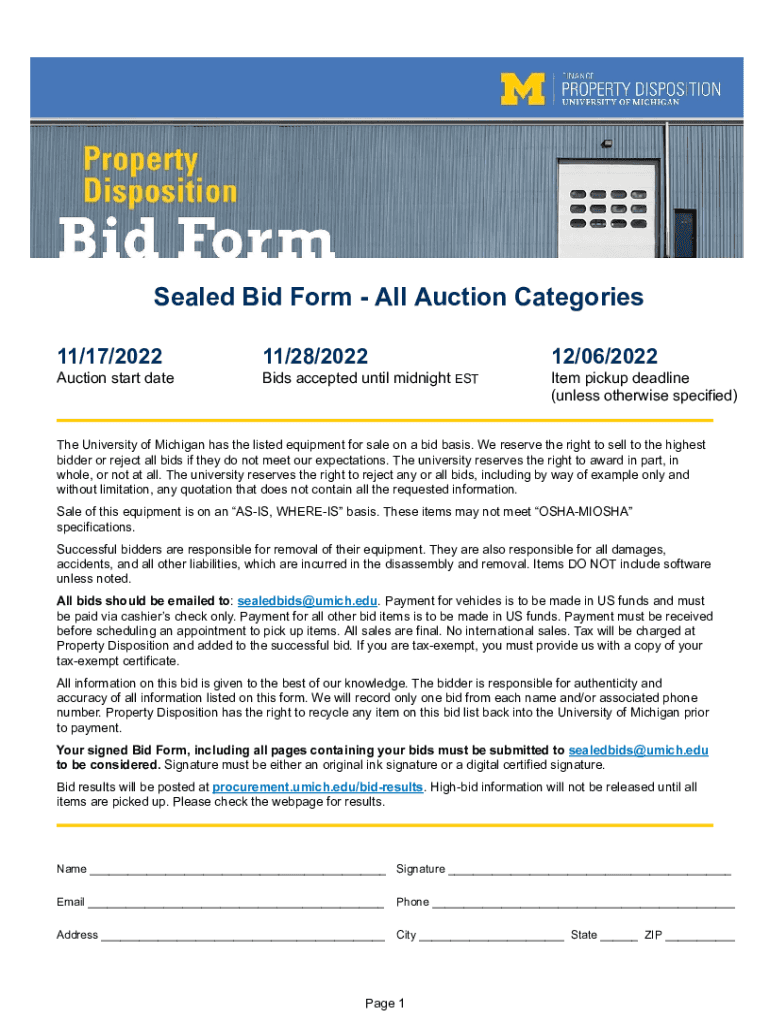 Fillable Online procurement umich Instructions For Completing Sealed ...