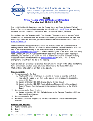 Fillable Online Orange Water and Sewer Authority Closed Session of the Board of ... Fax Email ...