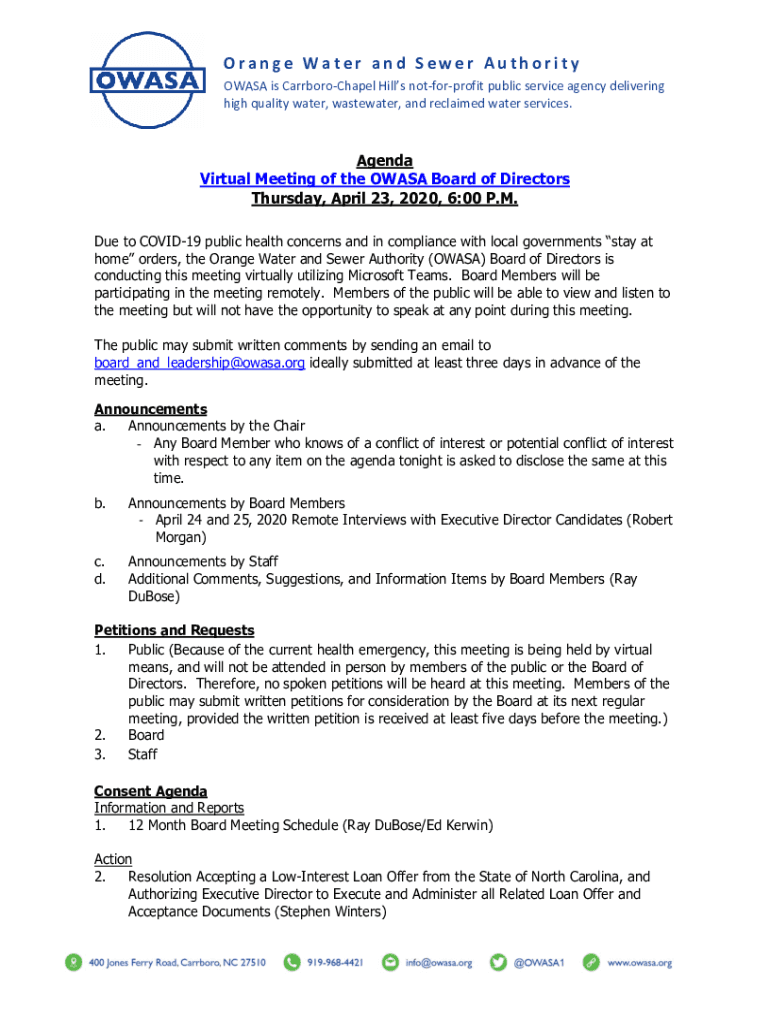 Fillable Online Orange Water and Sewer Authority (OWASA)Board of ...