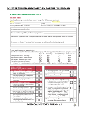 Fillable Online Preparticipation Physical Evaluation History Form ...