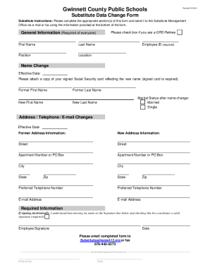 Fillable Online Gwinnett County Public Schools Substitute Data Change ...