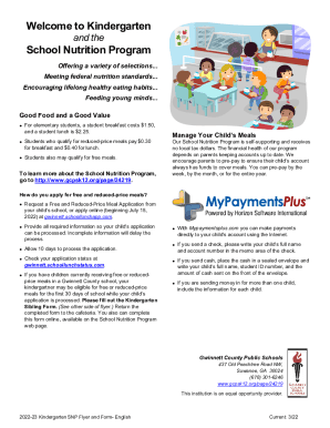 Fillable Online General Information / Welcome to Kindergarten and the ...