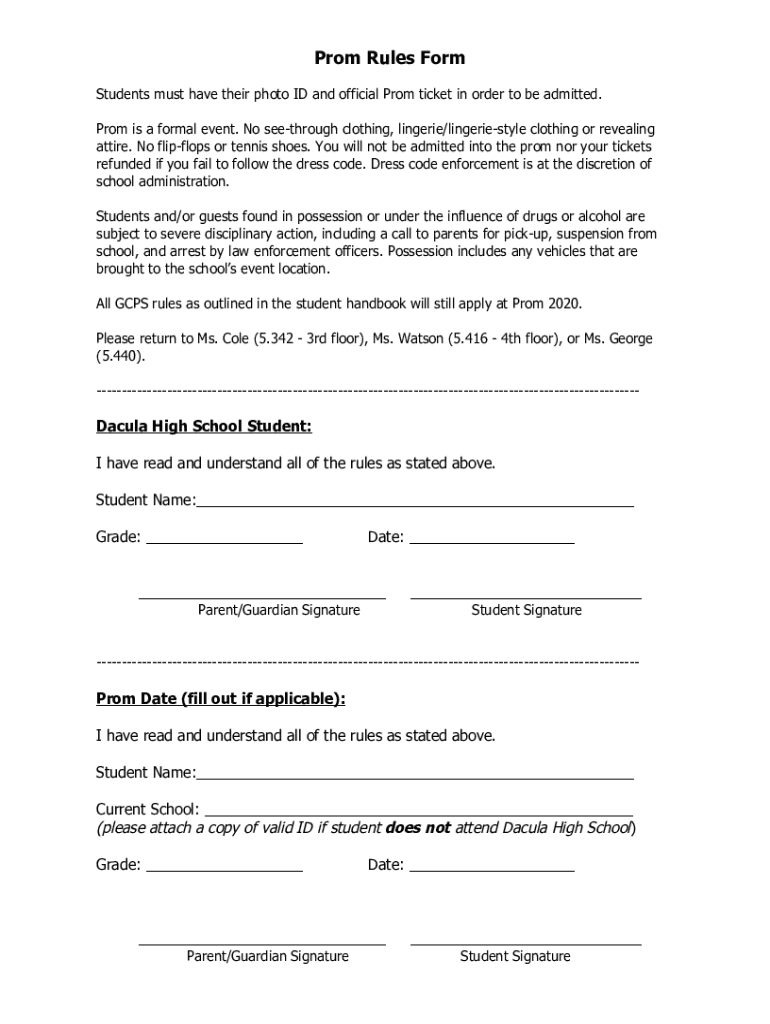 Fillable Online Prom Rules Form Fax Email Print - pdfFiller
