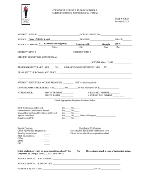 Fillable Online GWINNETT COUNTY PUBLIC SCHOOLS MIDDLE SCHOOL WITHDRAWAL ...