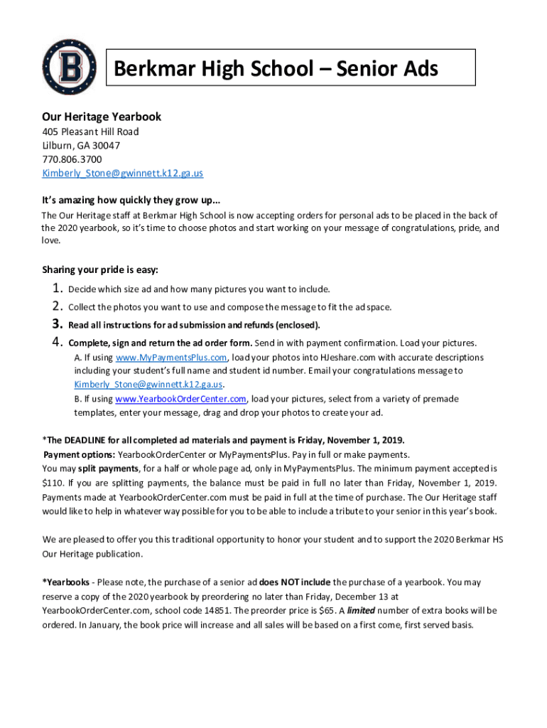 Fillable Online Berkmar HS / Homepage - Gwinnett County Public Schools ...