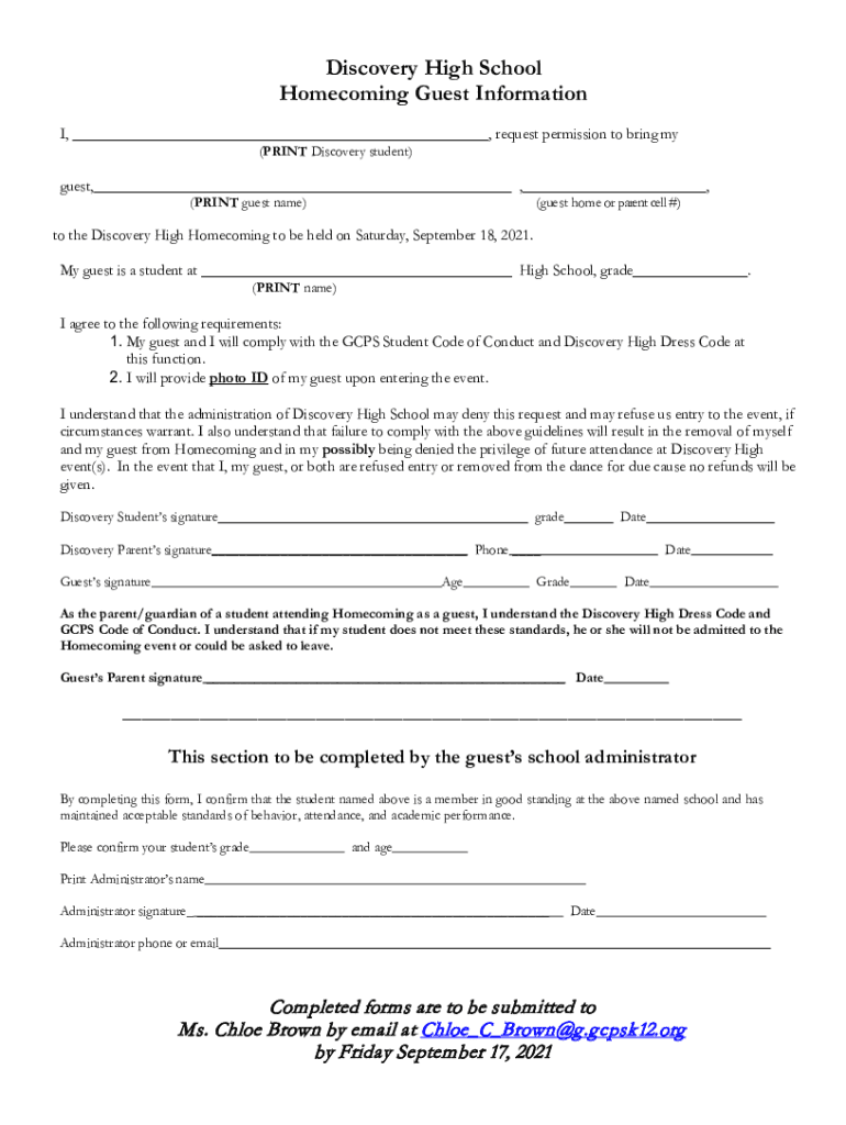 Fillable Online Discovery High School Prom Guest Information - Gwinnett ...