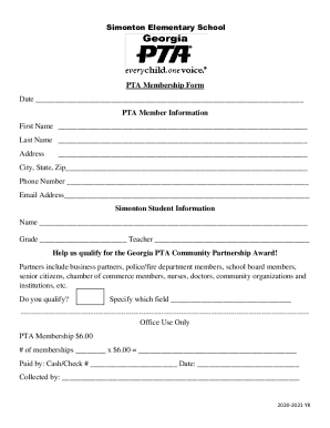 Fillable Online PTA Membership Form Date Fax Email Print - pdfFiller