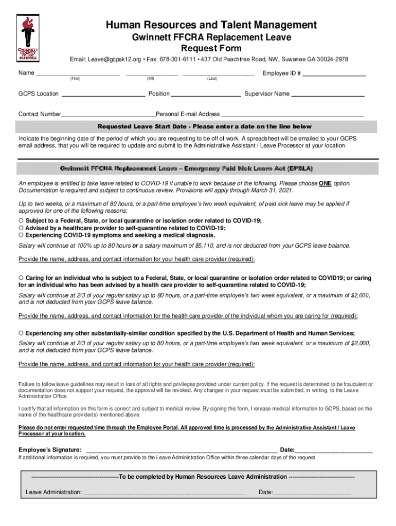 Fillable Online Fill - Free fillable FFCRA LEAVE REQUEST FORM PDF form ...