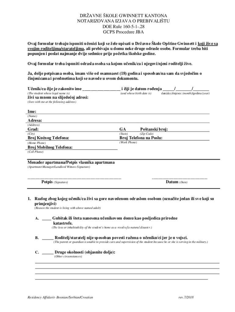 Fillable Online DRAVNENOTARIZOVANA IZJAVA O PREBIVALI TU DOE Rule 160-5-1- Fax Email Print ...