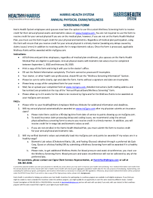 Fillable Online HARRIS HEALTH SYSTEM ANNUAL PHYSICAL EXAM/WELLNESS ...