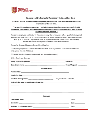 Fillable Online Request to Hire Forms for Temporary Help and Per Diem ...