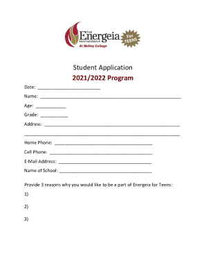 Fillable Online 2022 Student Application Form Fax Email Print - pdfFiller