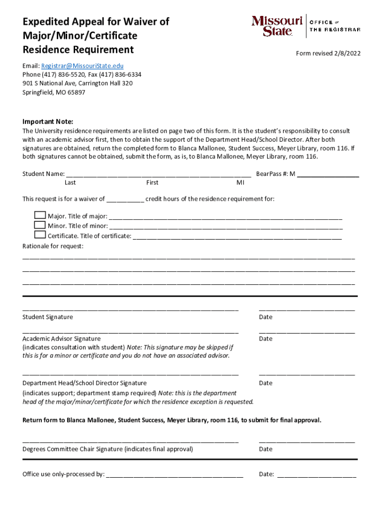Fillable Online Expedited Appeal for Waiver of Major/Minor/Certificate ... Fax Email Print ...