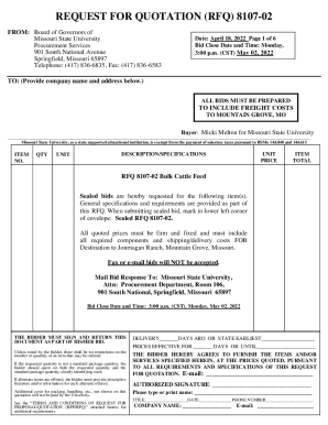 Fillable Online request for quotation (rfq) 8107-02 - Missouri State ...