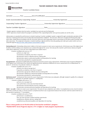 Fillable Online Teacher Candidate Responsibility Form Fall ...