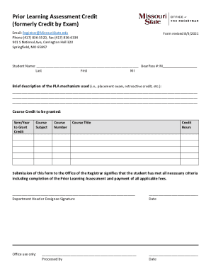 Fillable Online Prior Learning Assessment Credit (formerly Credit by ...