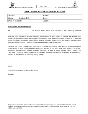 Fillable Online Head injury and concussion information for schools ...