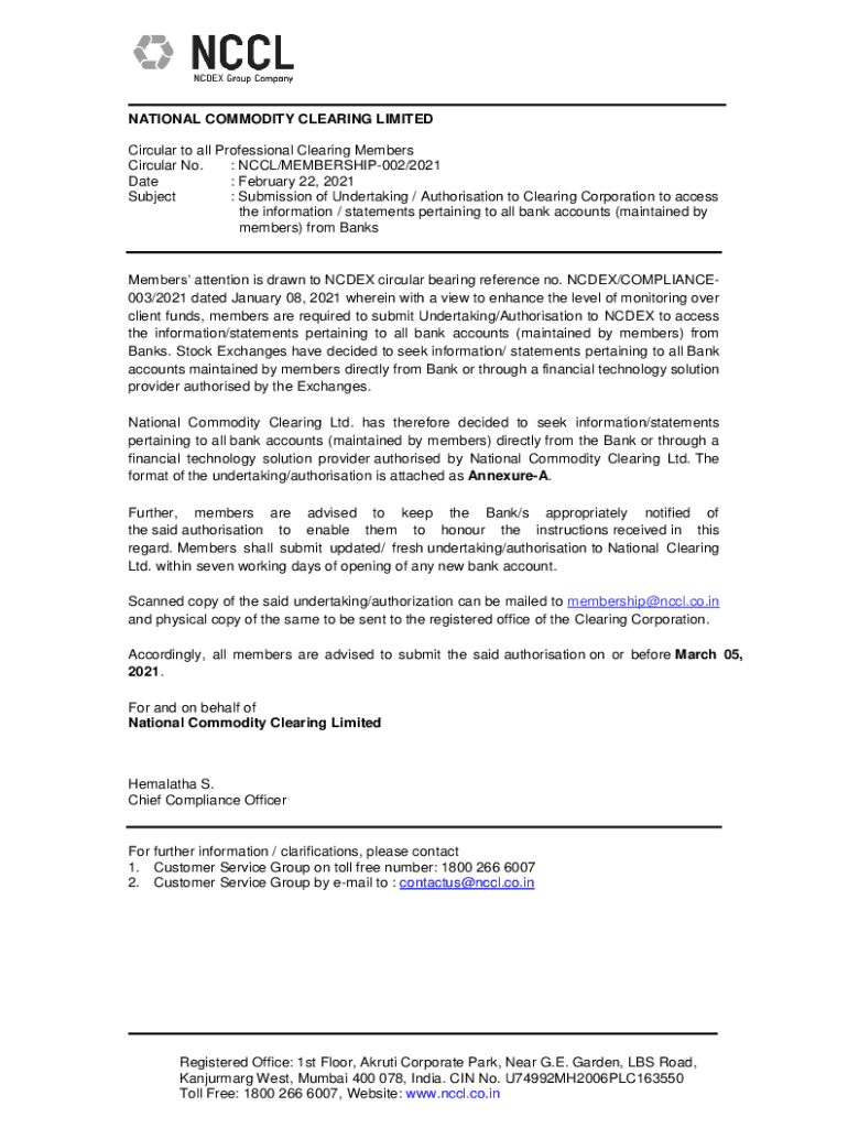 Fillable Online NATIONAL COMMODITY CLEARING LIMITED - Company Profile ...