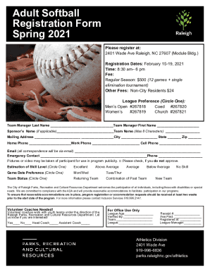 Fillable Online Adult Softball Registration Form Spring 2021 Fax Email ...