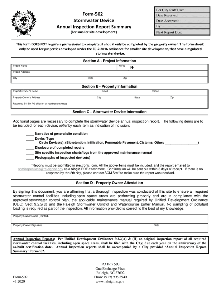 Fillable Online Form-502 Stormwater Device Annual Inspection Report ...