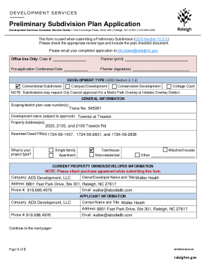 Fillable Online This form is used when submitting a Preliminary Subdivision (UDO Section 10 Fax ...