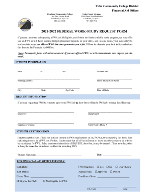 Fillable Online wcc yccd 2021-2022 FEDERAL WORK-STUDY REQUEST FORM Fax ...