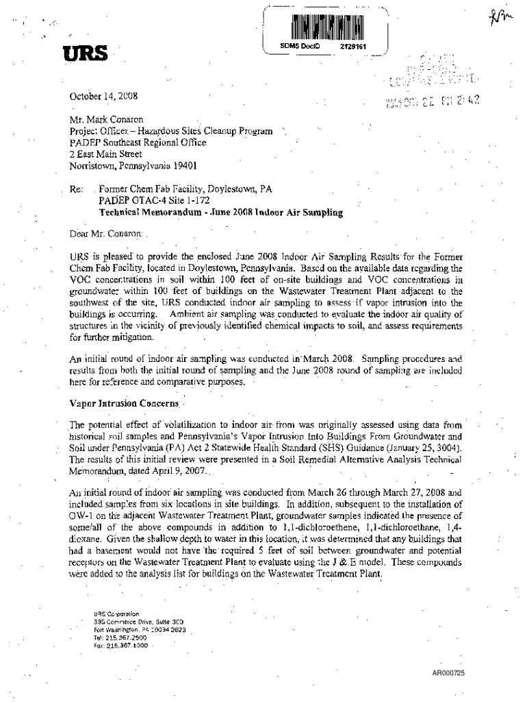 Fillable Online REDACTED TECHNICAL MEMORANDUM - 6/08 INDOOR AIR ...