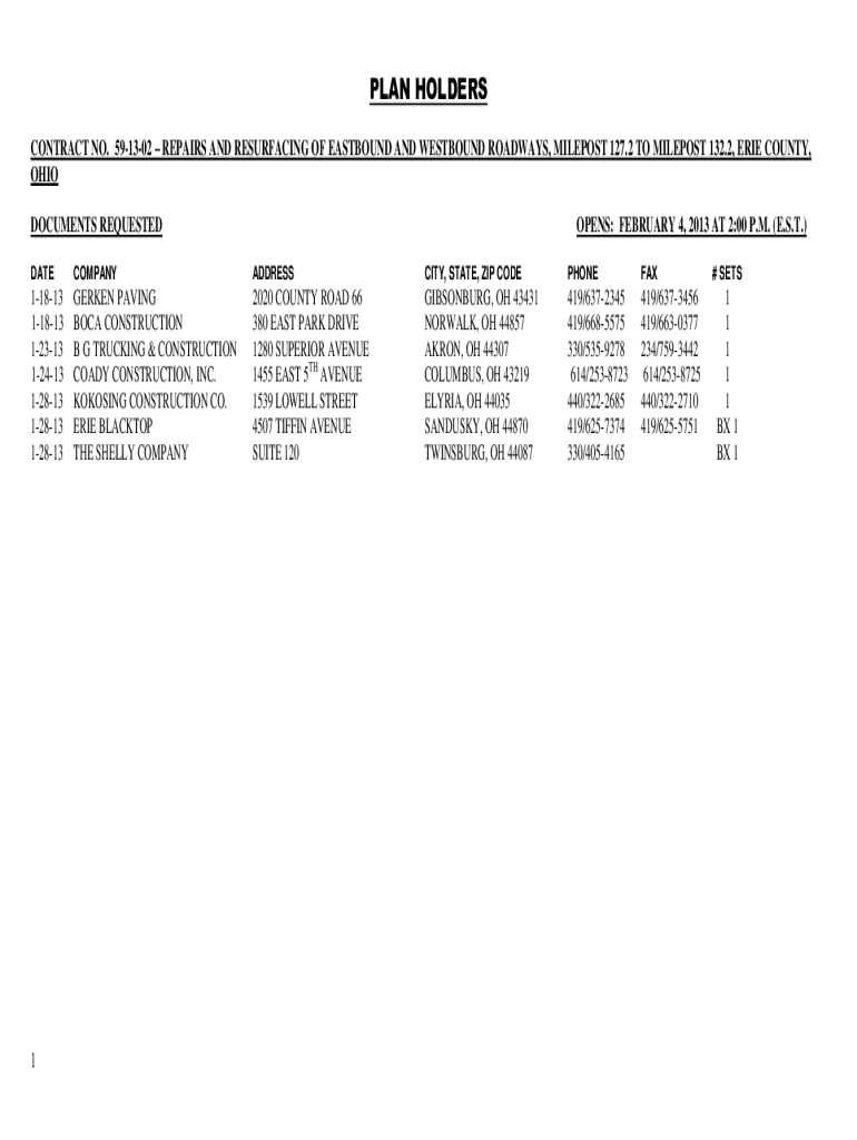 Fillable Online PLAN HOLDERS - ohioturnpike.org Fax Email Print - pdfFiller
