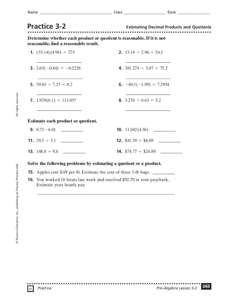 Fillable Online Estimating Decimal Product - Math Worksheets ...