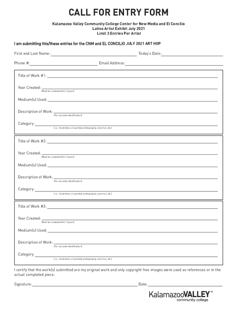 Fillable Online CALL FOR ENTRY FORM Fax Email Print - pdfFiller