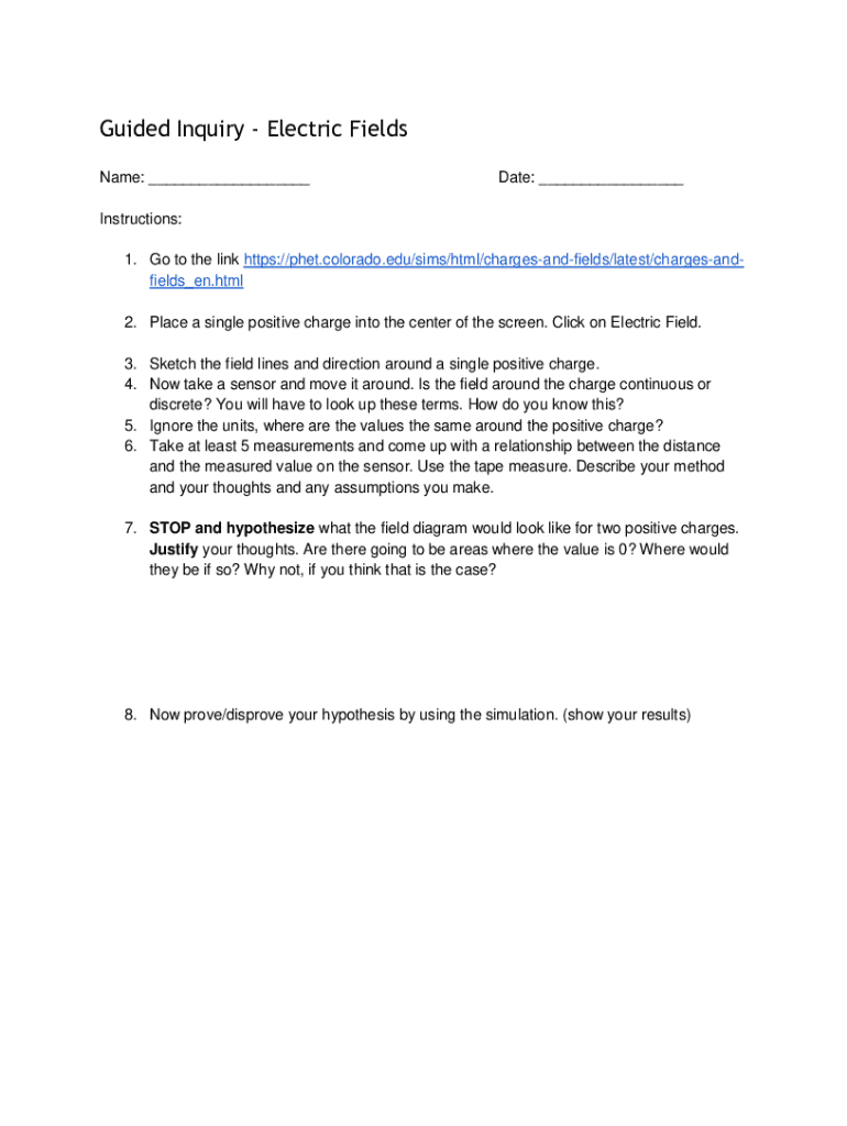 Fillable Online Phet- Electric field A.docx - Guided Inquiry - Electric ...