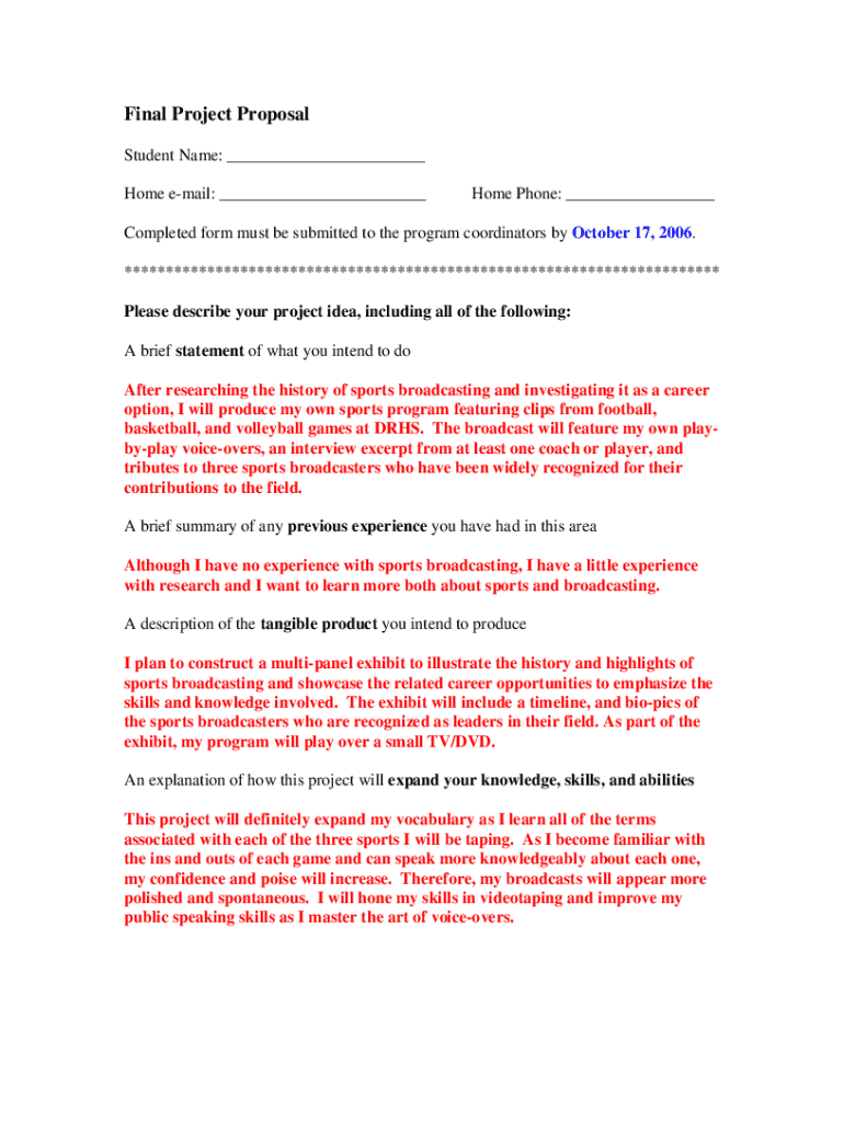 Fillable Online Final Project Proposal - Project Proposal Template ...
