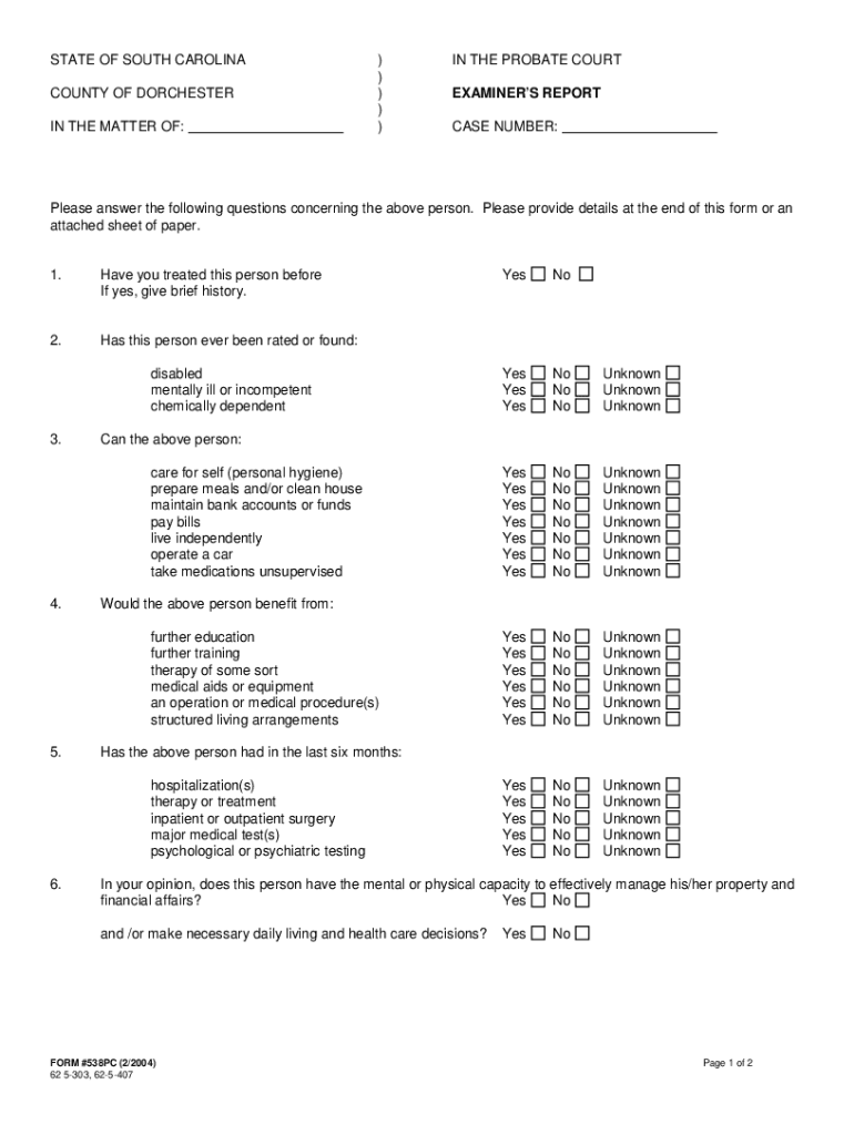 Fillable Online Probate Court - Estate DivisionDorchester County, SC ...