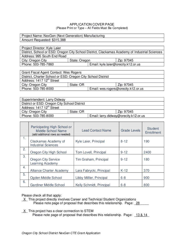 Fillable Online APPLICATION COVER PAGE Project Name: NexGen (Next ... Fax Email Print - pdfFiller