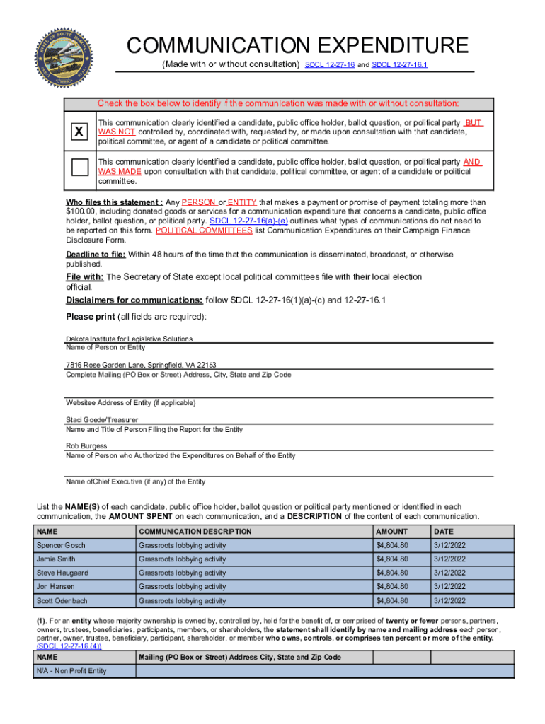 Fillable Online sdcfr sdsos sdcfr.sdsos.govDocumentCOMMUNICATION ...