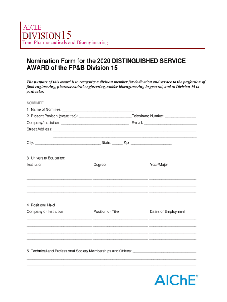 Fillable Online Distinguished Service Award (DSA) Policy and Nomination Form Fax Email Print ...