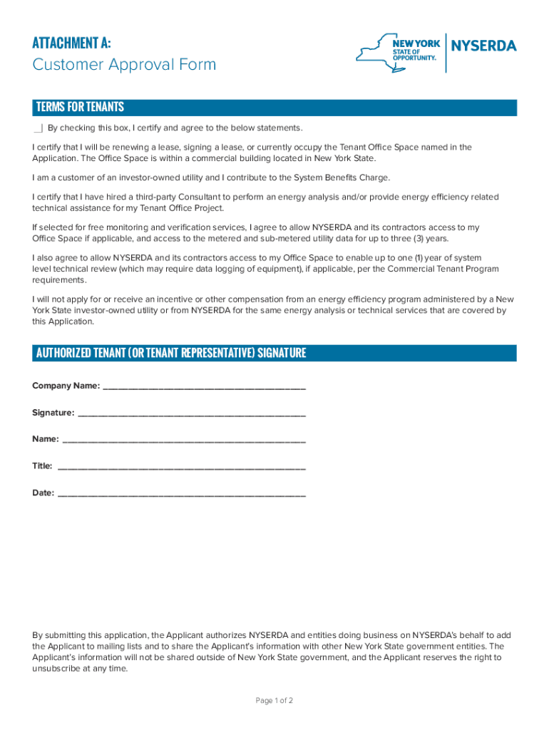 Fillable Online portal.nyserda.ny.govservletservletATTACHMENT A: Customer Approval Form ...