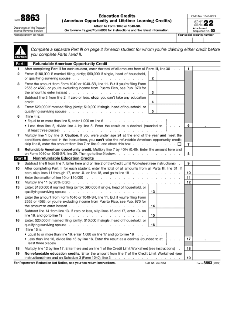 2022 Form IRS 8863 Fill Online Printable Fillable Blank PdfFiller