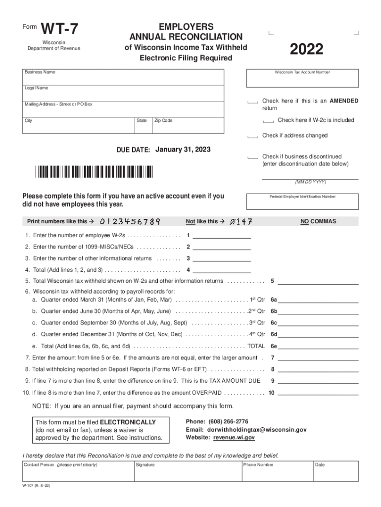2022-2024 Form WI DoR WT-7 Fill Online, Printable, Fillable, Blank ...