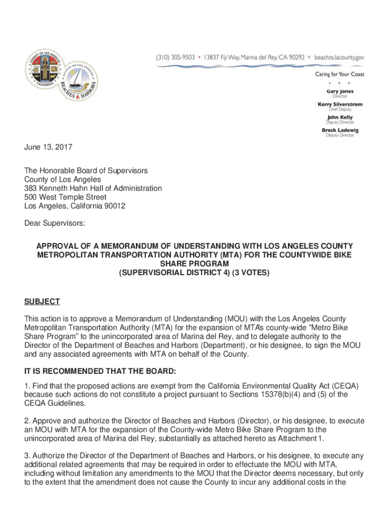 Fillable Online file lacounty This action is to approve a Memorandum of ...