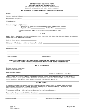 Fillable Online OER-70 STATE/DC-37 GRIEVANCE FORM Fax Email Print ...